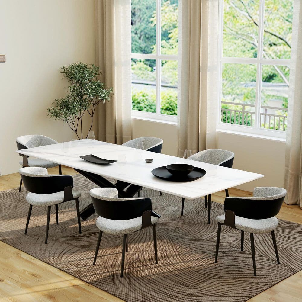 Magic Home Set of 6 Modern Dining Chairs Teddy Fleece and PU Leather ...