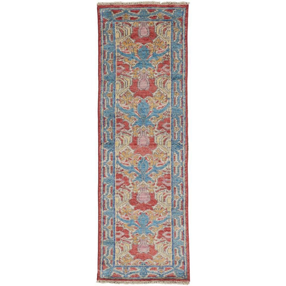 HomeRoots 2 ft. x 8 ft. Blue, Red, Yellow Oriental Runner Rug ...