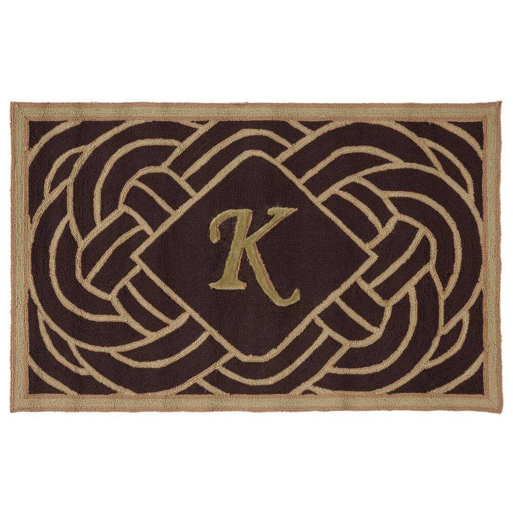 SAFAVIEH Monogram Chocolate 3 ft. x 4 ft. "K" Ornate Swirl Indoor ...