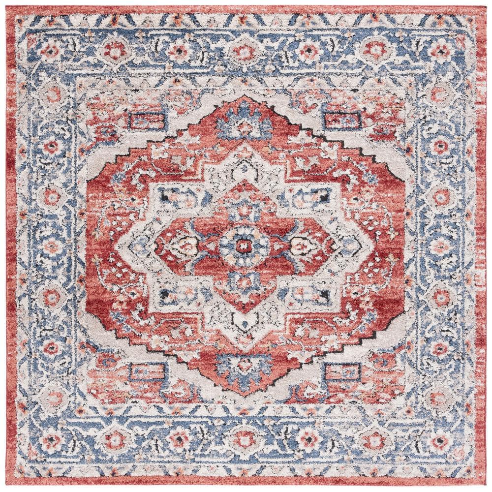 SAFAVIEH Luna Blue 7 ft. x 7 ft. Distressed Medallion Square Area Rug ...