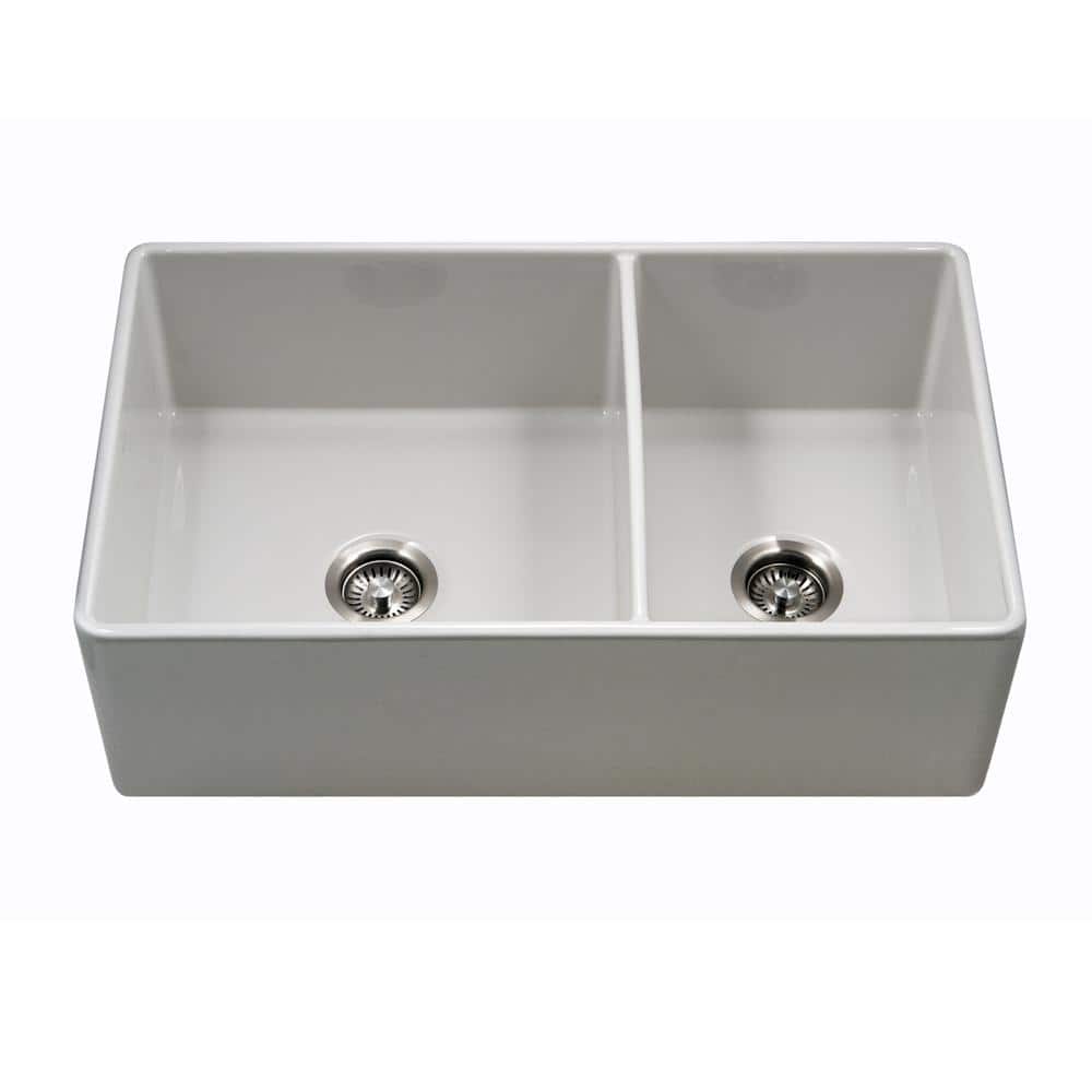HOUZER Houzer Platus 33 in. White Fireclay Apron Front Farmhouse 60/40 ...