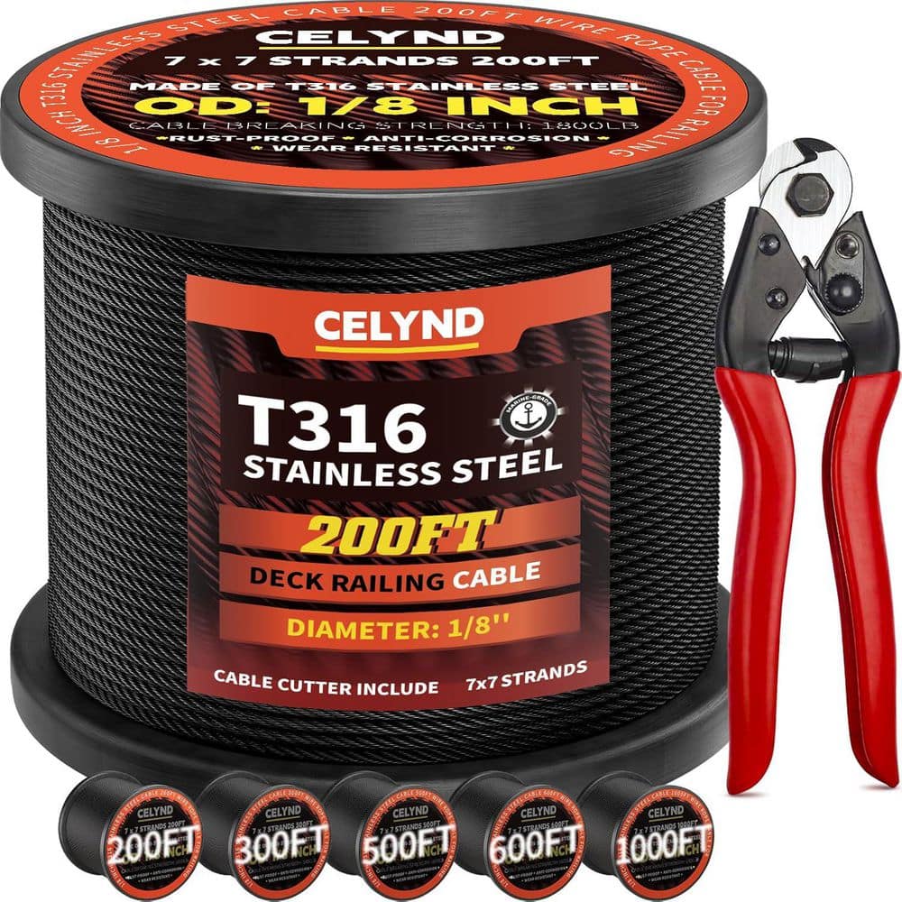 Afoxsos 200 ft. Black T316 Stainless Steel Cable Wire Rope for Deck ...