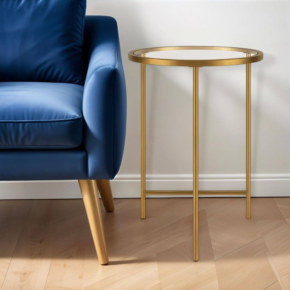 HomeRoots 18 in. Gold Round Glass End Table 2000543831 - The Home Depot