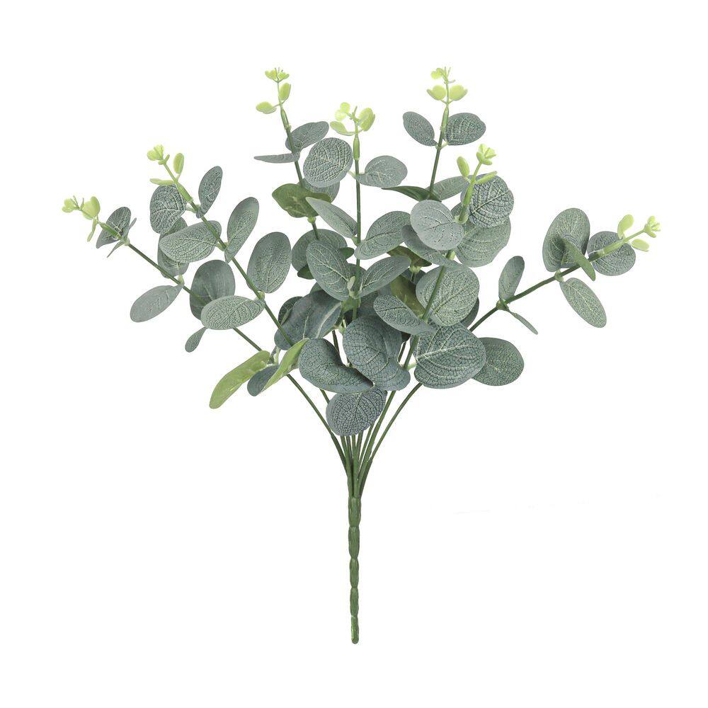 LIVING LUXURY 13 in. Frosted Green Artificial Eucalyptus Leaf Stem ...
