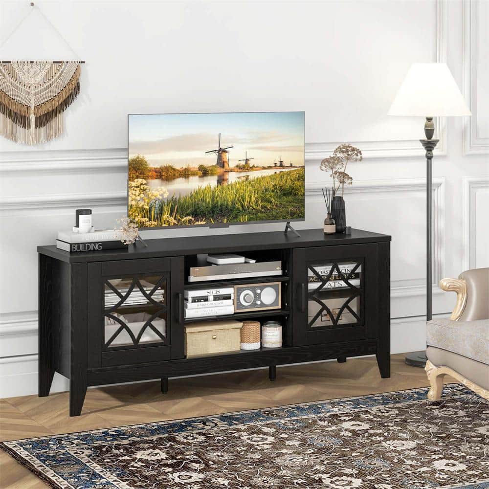 Costway Black TV Stand Fits TVs up to 65 in. with 3-Position Adjustable ...