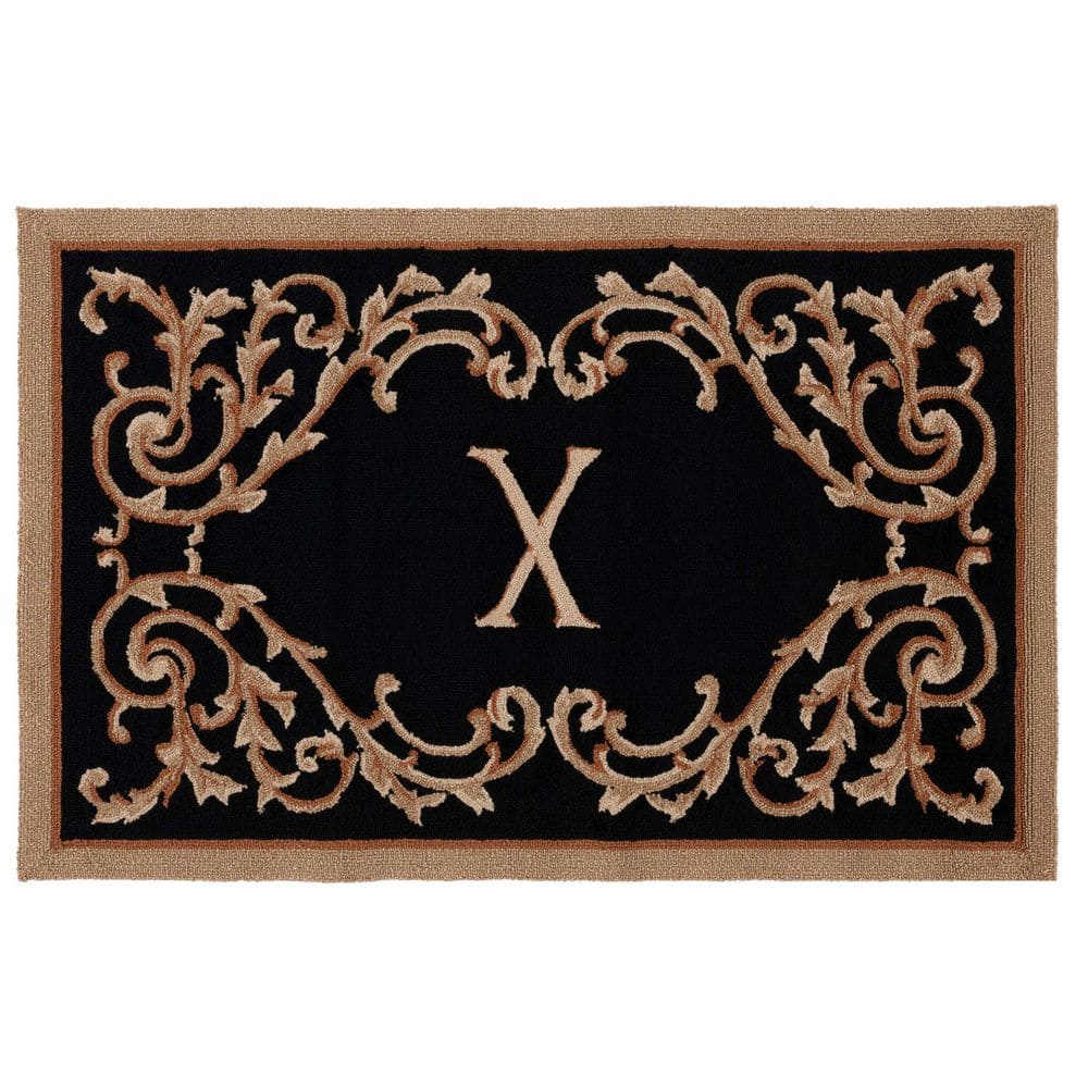 SAFAVIEH Monogram Black 3 ft. x 4 ft. "X" Ornate Border Indoor/Outdoor ...