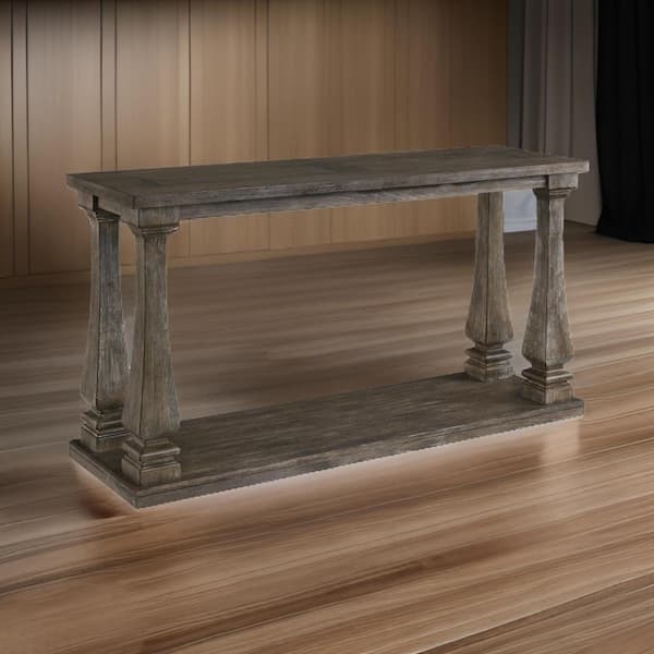 Rectangular Wooden Sofa Table with Square Baluster Legs Taupe Brown