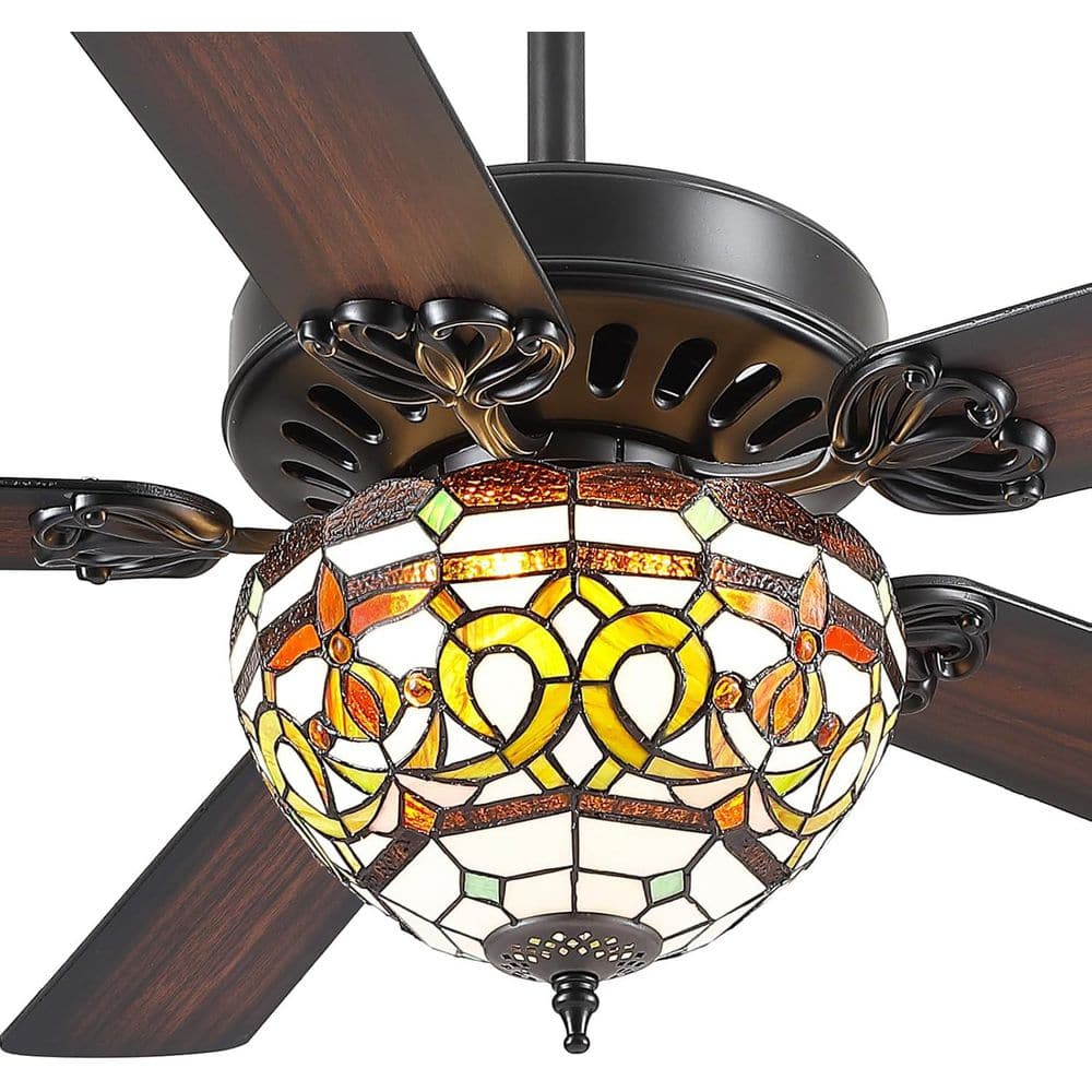 Kviflon 52 in. Indoor/Outdoor Tiffany Retro Downrod Brown Ceiling Fan ...