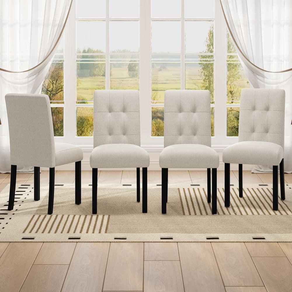 Noble House Turner Modern Beige Upholstered Linen Tufted Back Dining ...