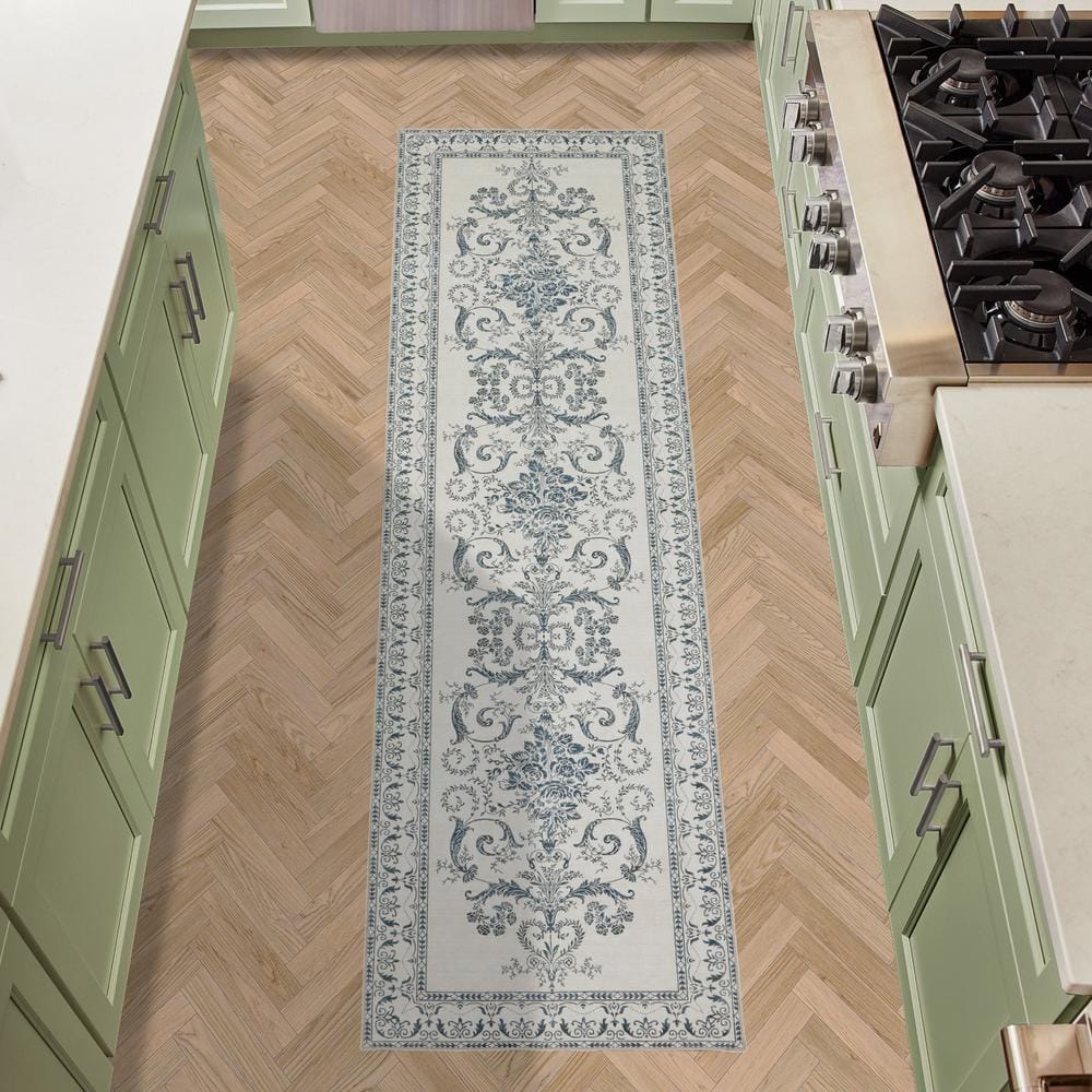 Laura Ashley Josette Medallion Chenille Sea Spray Blue 2 ft. x 6 ft ...