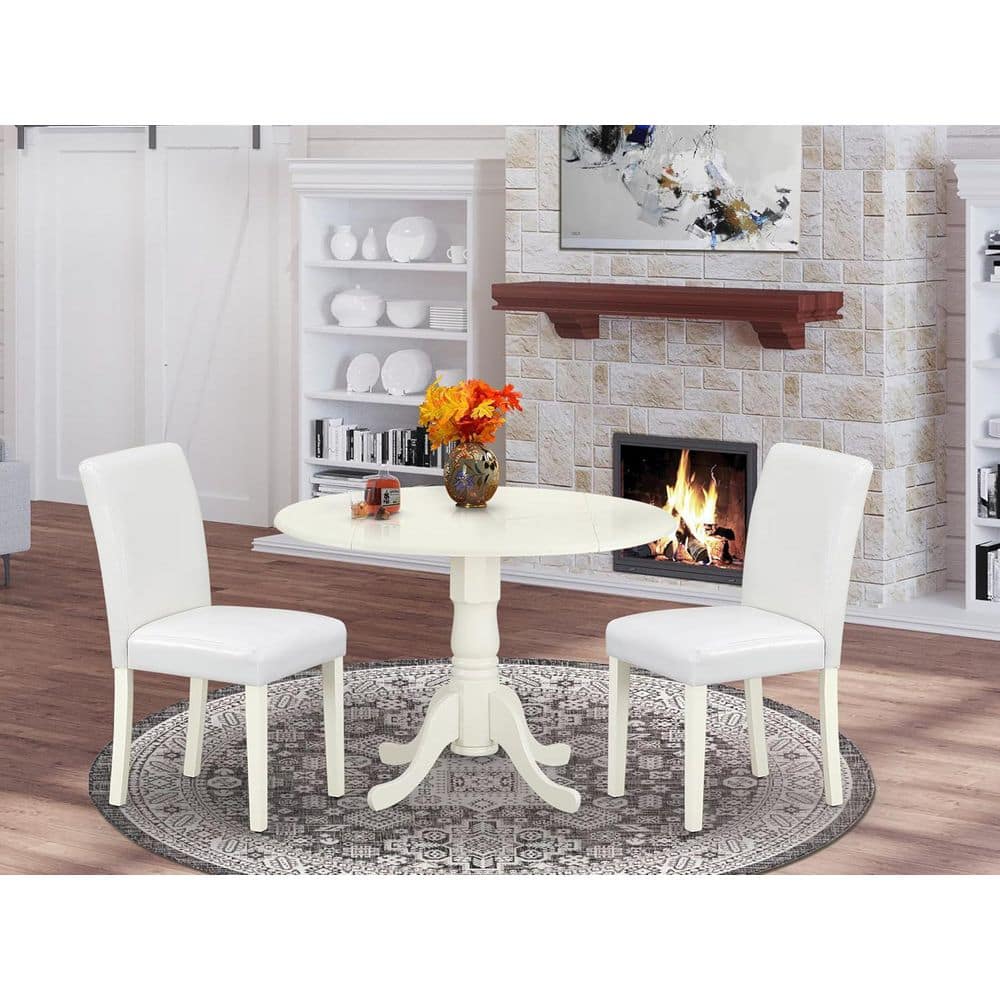 HOME IMPORTS EMPORIUM 3-Piece Linen White Finish Solid Wood Top-Round Dining Room Set with ...