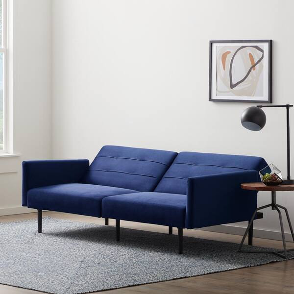 Lucid Comfort Collection 2 Seat Navy Velvet Futon Chair Sofa Bed with Buttonless Tufting LUCC0003SSF74VU The Home Depot