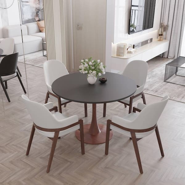 Leisuremod Bristol 31 in. Round Dining Table with MDF Top and Walnut ...