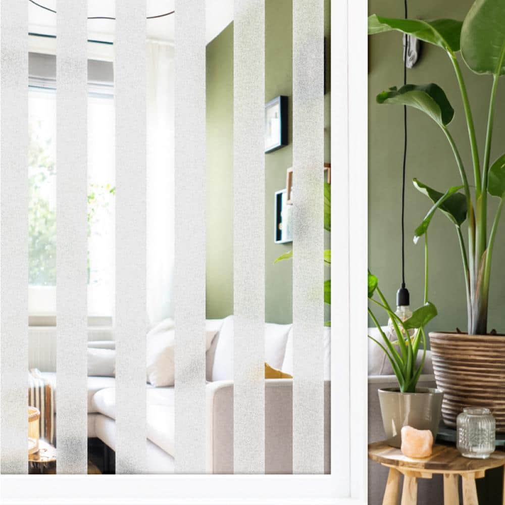 HIDBEA 35.4 in. W x 78 in. L Stripe Pattern Frosted Decorative Window ...