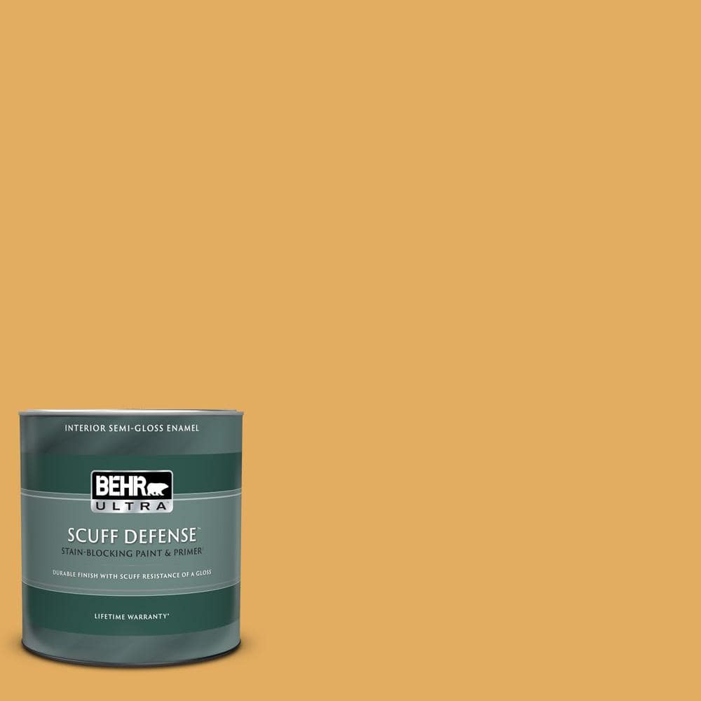 BEHR ULTRA 1 qt. #310D-4 Gold Buff Extra Durable Semi-Gloss Enamel ...