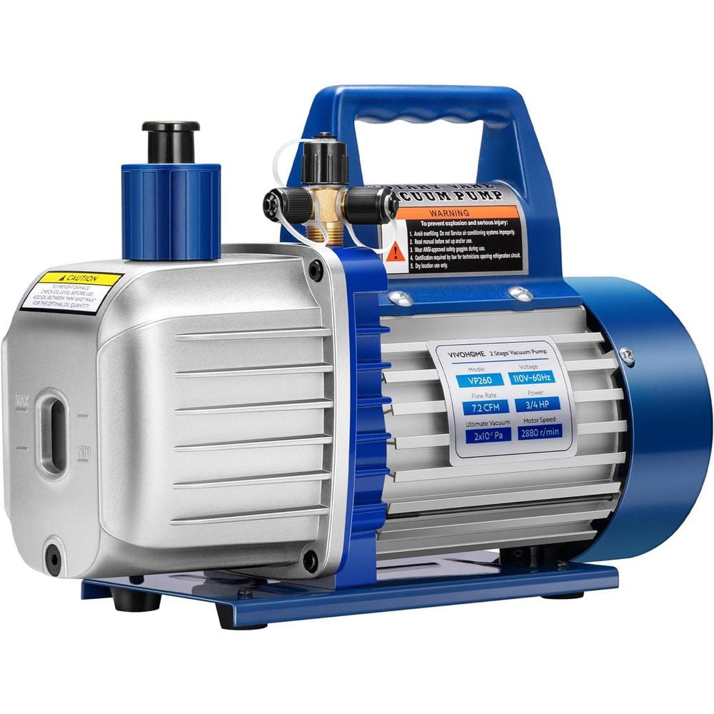 VIVOHOME 3/4 HP 7.2 CFM 110-Volt Dual Stage HVAC Vacuum Pump with 2 Oil ...