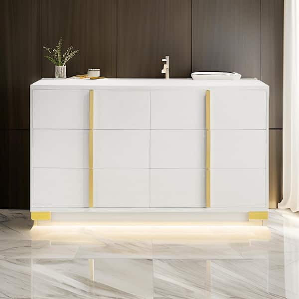 Benjara White and Gold 6-Drawer 58.5 in. W Dresser without Mirror ...