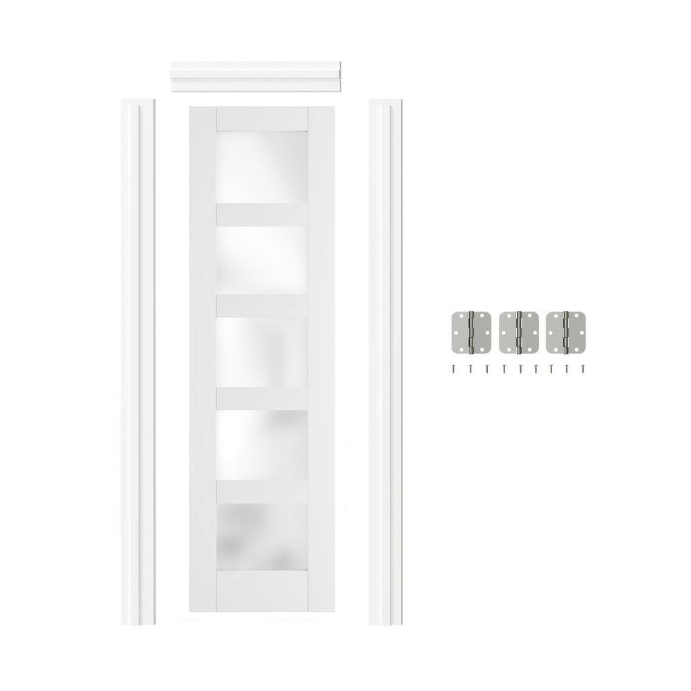 TENONER 24 in. x 80 in. 5-Panel Frosted Glass Prehung Interior Door ...