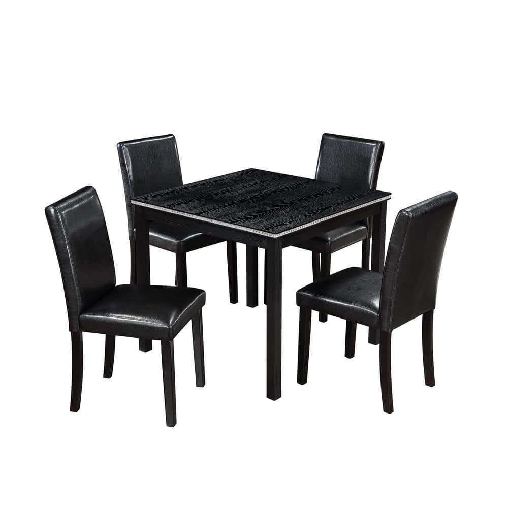 Boyel Living 5-Piece Square Black Wood Top Kitchen Table Set Seats 4 ...