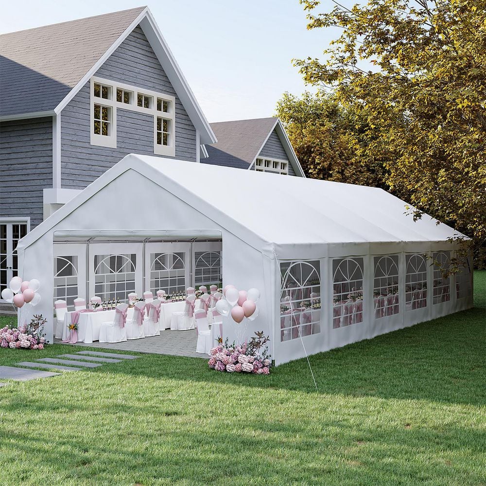 Sizzim 20 ft. x 40 ft. White Outdoor Event Tents with Galvanized Steel ...