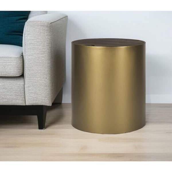 HomeRoots 20.00 in. Gold Circular Solid Wood End Table 2000604536 - The ...