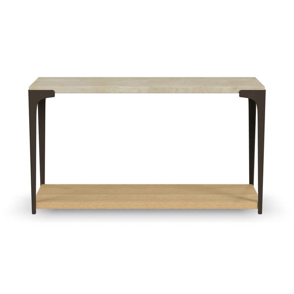 HOMESTYLES Grayson 50 in. Natural Beige Rectangular Stone Console Table ...