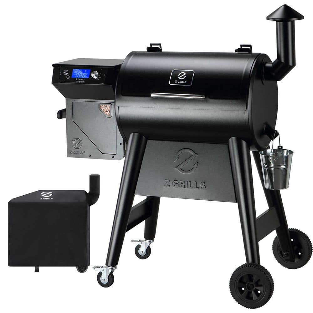 Z GRILLS 459 sq. in. Pellet Grill and Smoker in Black with Cover ZPG ...
