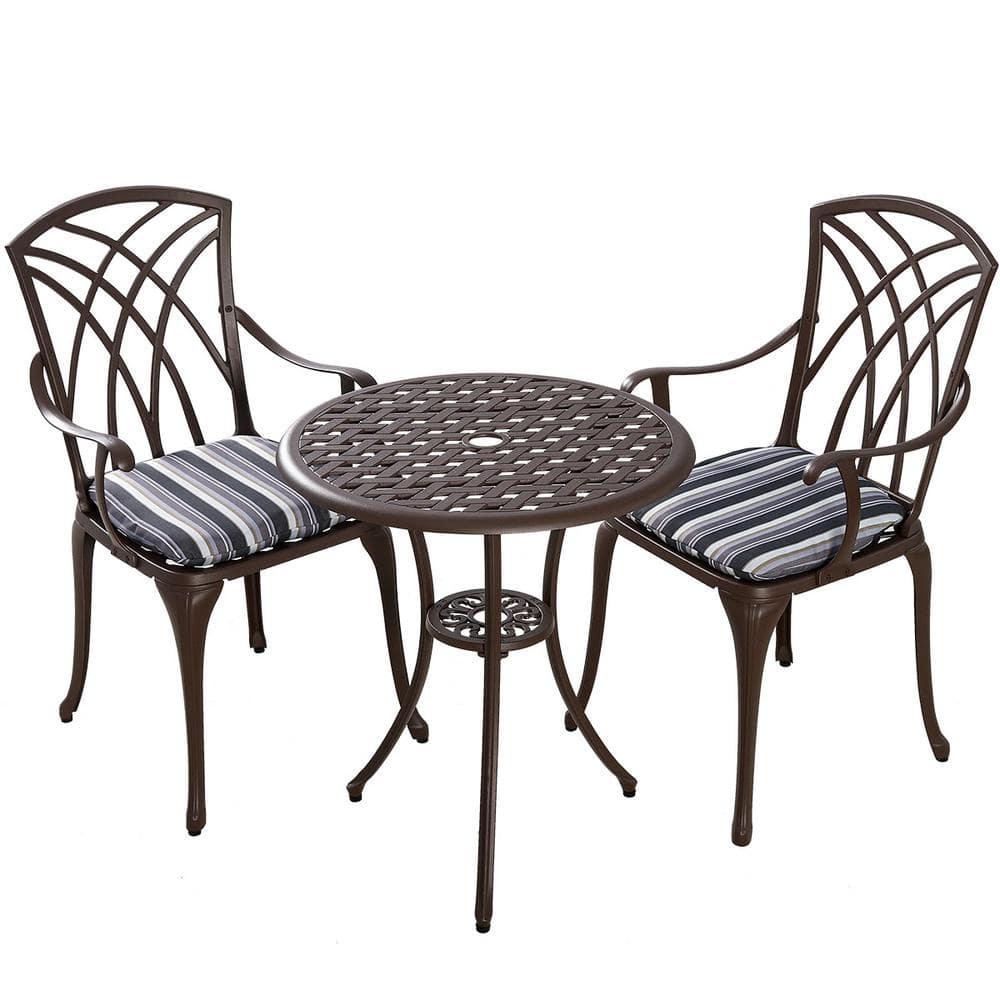 Kinger Home Ekta Brown 3-Piece Metal Patio Bistro Table Set with ...