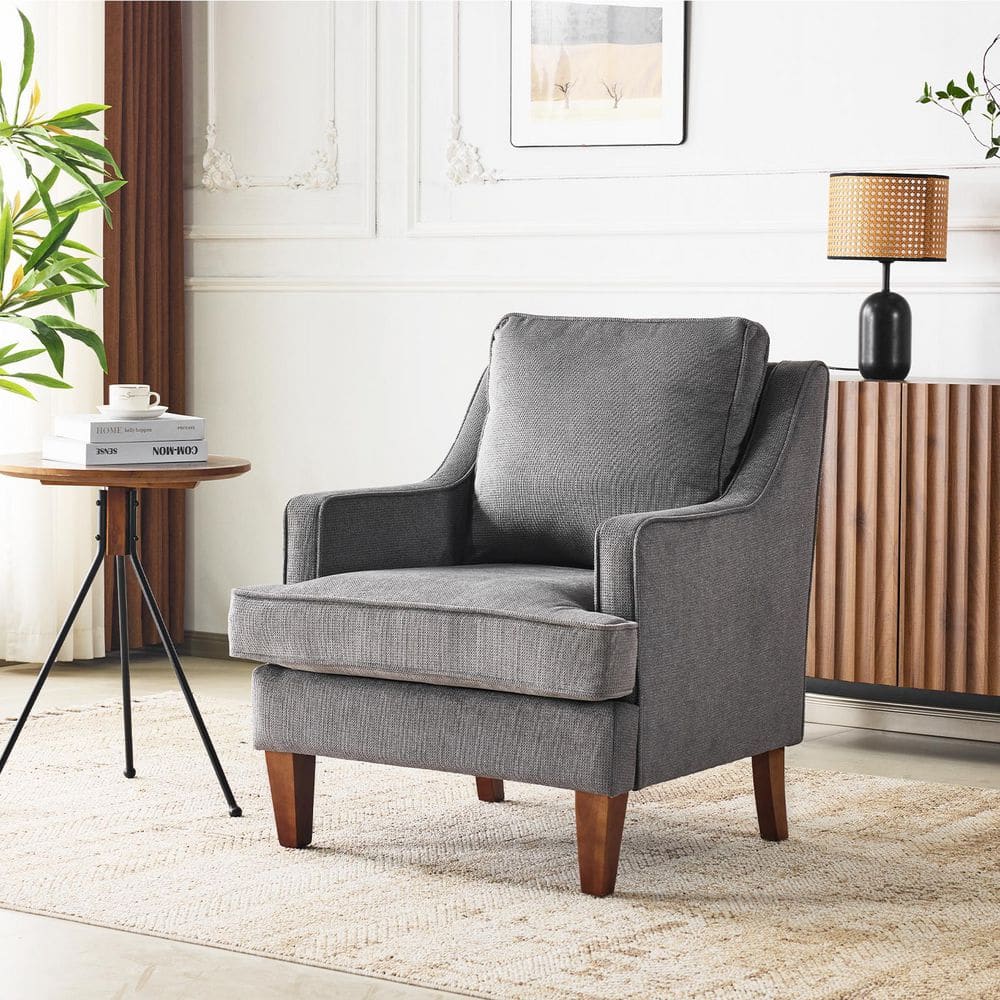 Winado Light Gray Velvet Arm Chair with High Armrest T-Shaped Seat ...