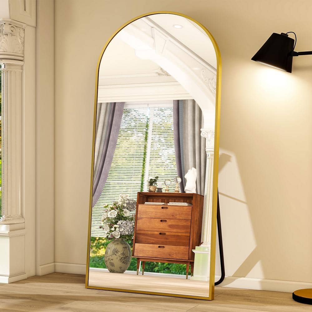 XRAMFY 29.9 in. W x 70.9 in. H Arched Modern Gold Aluminum Framed Full ...