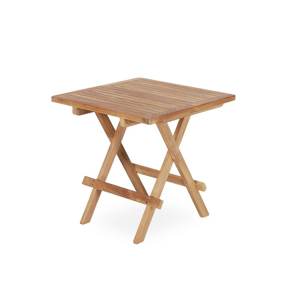 Teak Wood 20 in. Square Folding Outdoor Side Table, Patio Slatted ...