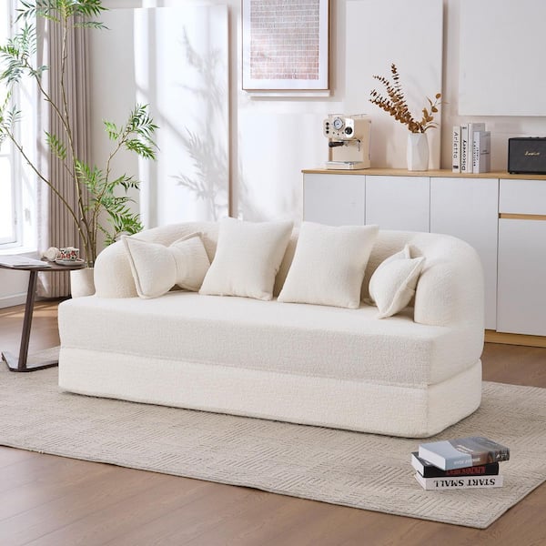 Noble House Keaton Modern 68.88 in. White Chenille Upholstery Twin Size ...