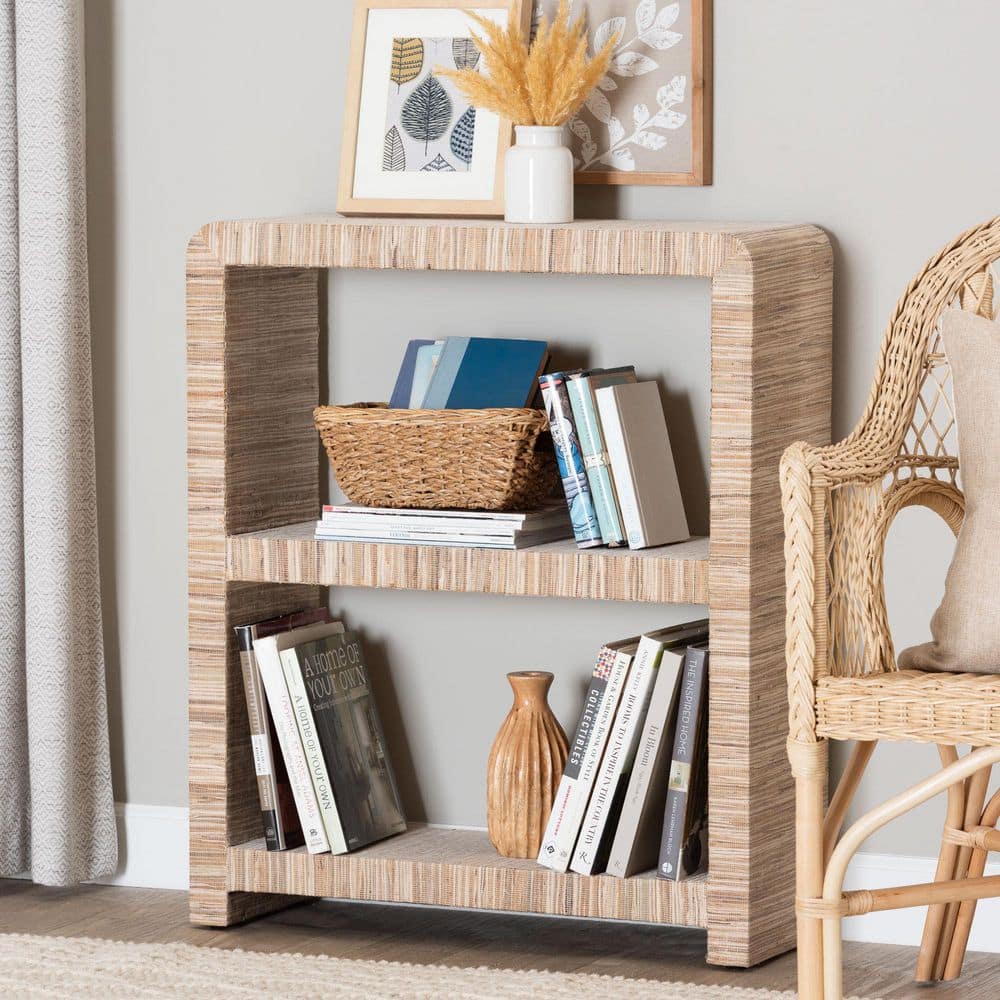 bali & pari Lucy 35 in. Tall Natural Grasscloth Wicker Bookcase 255 ...