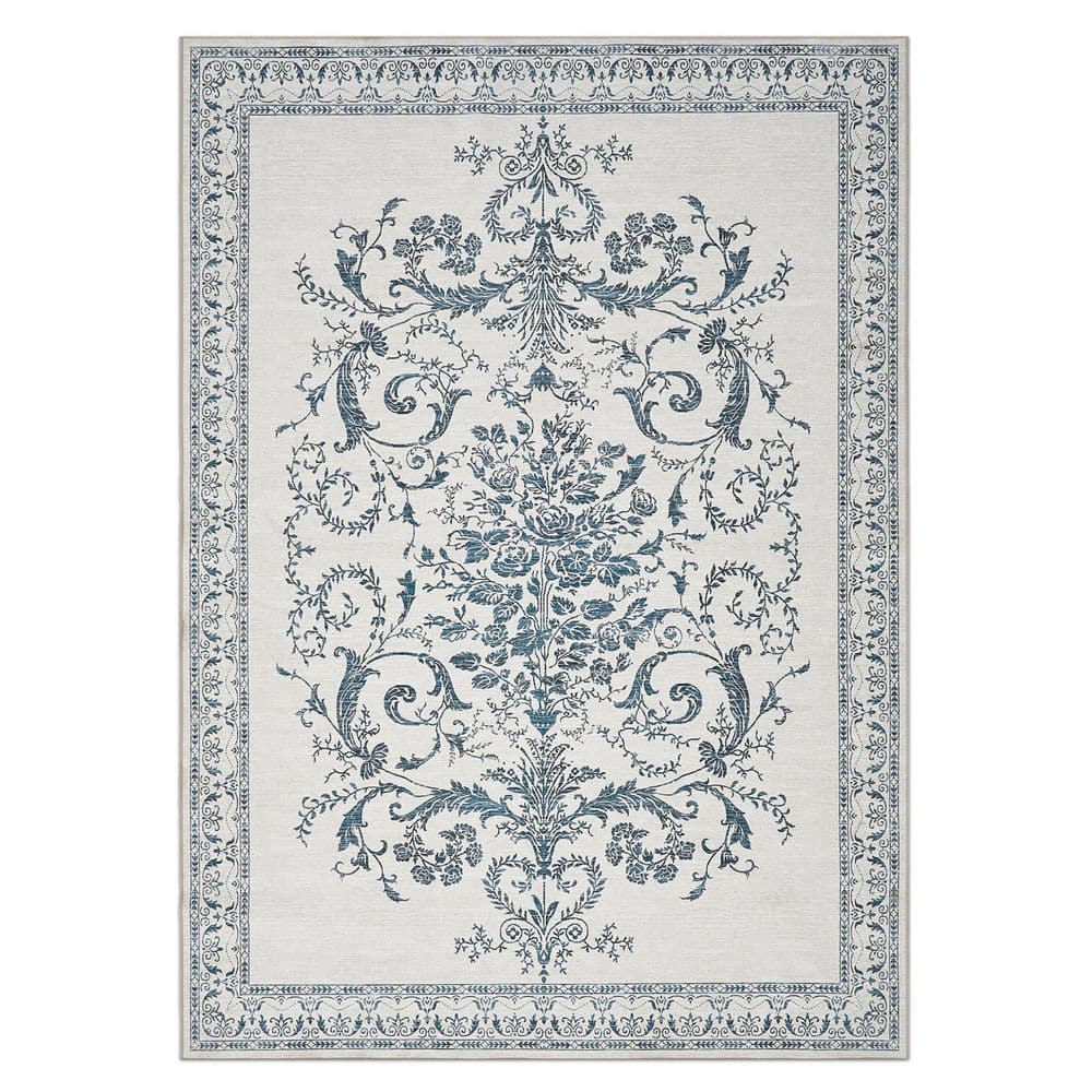 Laura Ashley Josette Medallion Chenille Sea Spray Blue 5 ft. x 7 ft ...