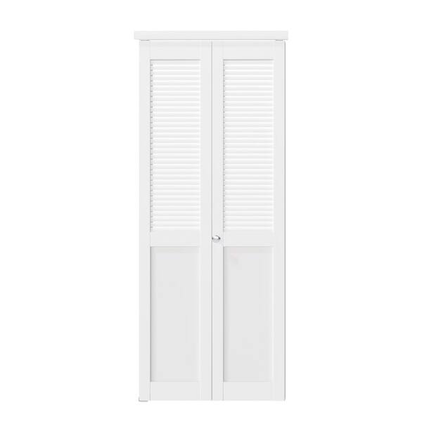 TENONER 32 in. x 80 in. Solid Core MDF Wood White PVC Covering Half ...