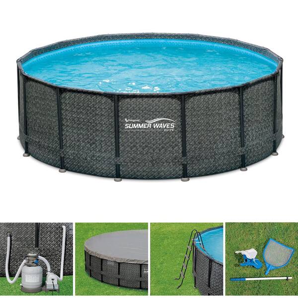 Summer Waves Elite Dark Wicker Print 14 ft. Round x 42 in. Deep Metal ...