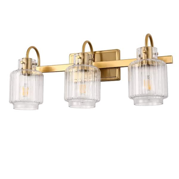 Briignite 23 in. Gold 3-Light Vanity Light for Bathroom and Hallway ...