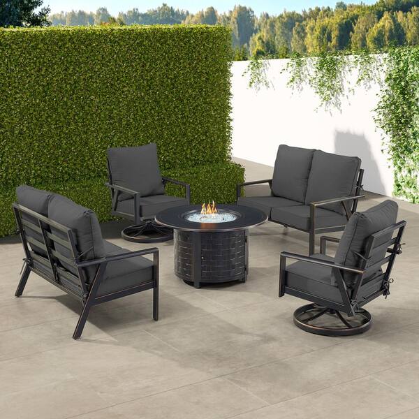 Oakland Living Black 7-Piece Aluminum Patio Fire Pit with 2-Deep ...