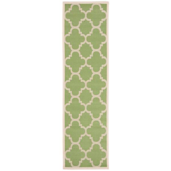 SAFAVIEH Courtyard Green/Beige 2 ft. x 10 ft. Geometric Indoor/Outdoor ...
