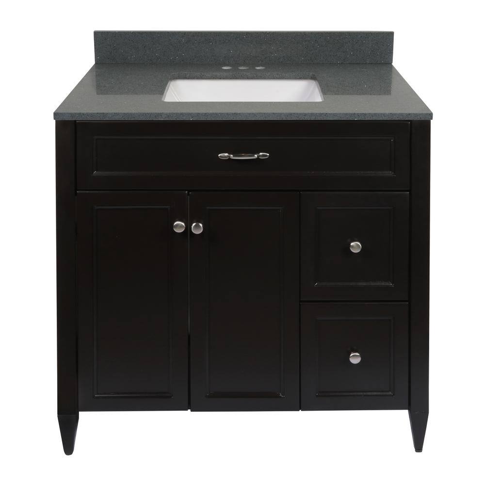 Amluxx Verona 37 in. W x 22 in. D Bath Vanity in Espresso with Quartz ...