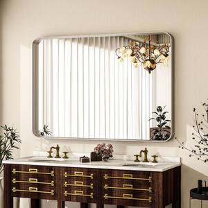 XRAMFY 29.5 in. W x 48 in. H Modern Rectangular Rounded Black Aluminum ...