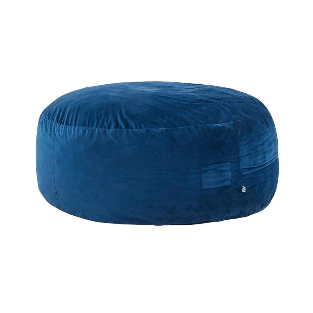 Benjara Olio Navy Blue Polyester Velvet Large (45-72 in.) Bean Bag ...