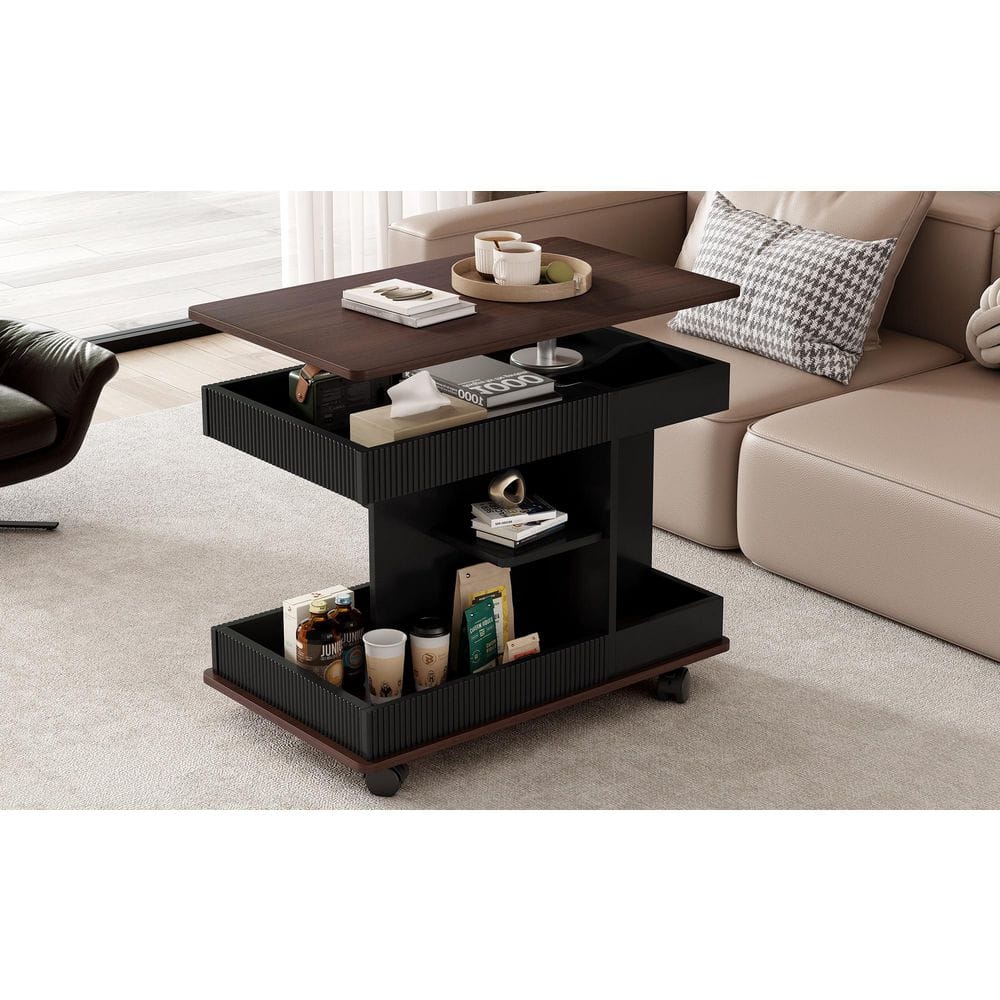 CSC DECOR INC 29.5 in. Black Rectangle MDF Adjustable End Table with ...