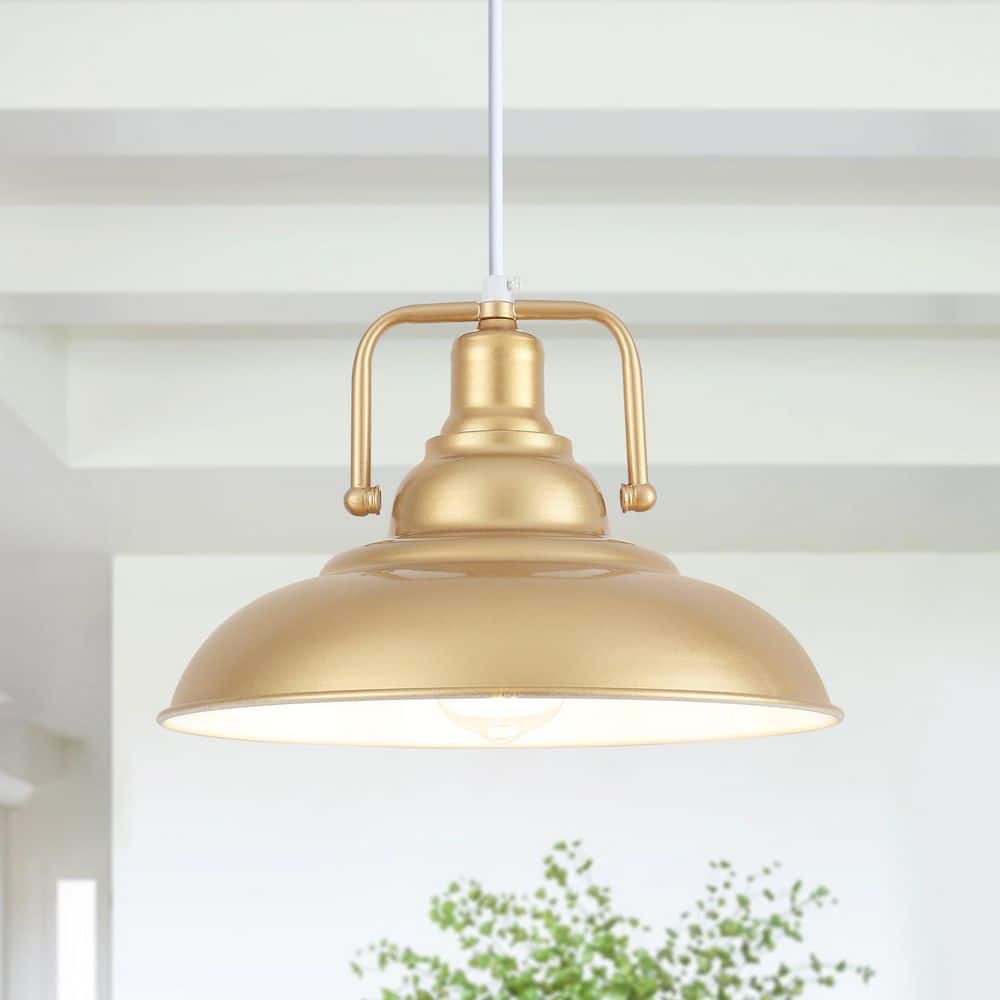 ETONIMERR 12.59 in. 1-Light Gold Industrial Farmhouse Kitchen Pendant ...