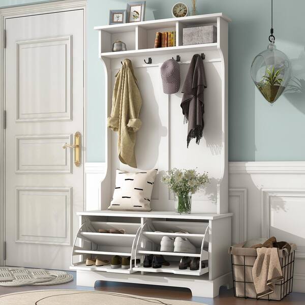Cesicia All in One 71 in. Hall Tree Wood Hallway Organizer with Top ...