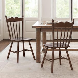 OrangeOne 17 in. Walnut Classic Windsor Dining Chair Farmhouse Solid Wood Armless Kitchen Chairs ...