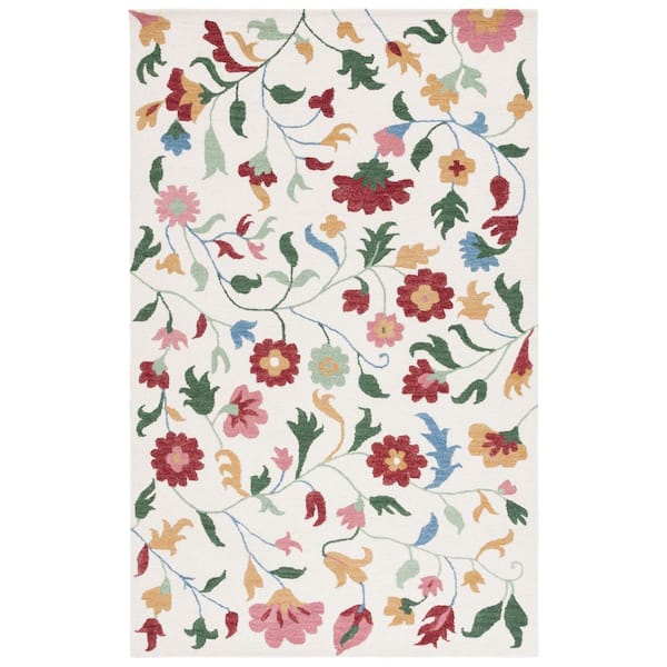 SAFAVIEH Blossom 4 ft. x 6 ft. Ivory/Red Modern Floral Area Rug BLM569A ...