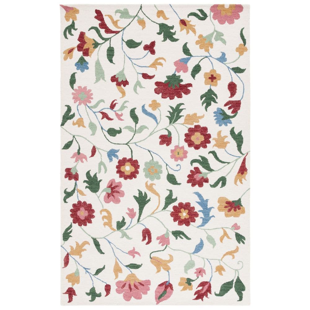 SAFAVIEH Blossom 5 ft. x 8 ft. Ivory/Red Modern Floral Area Rug BLM569A ...