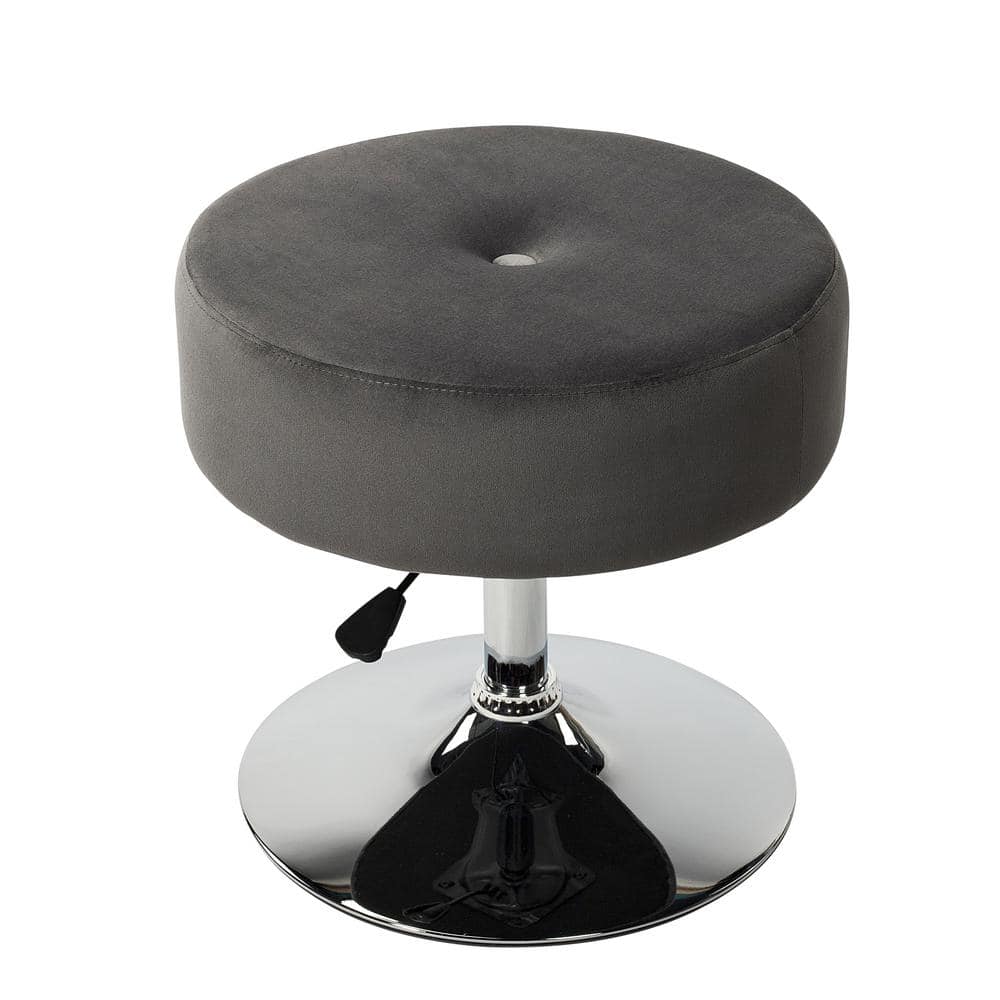 Lucky-Angel Athen 18.9 in. H Gray Velvet Backless Round Swivel Vanity ...