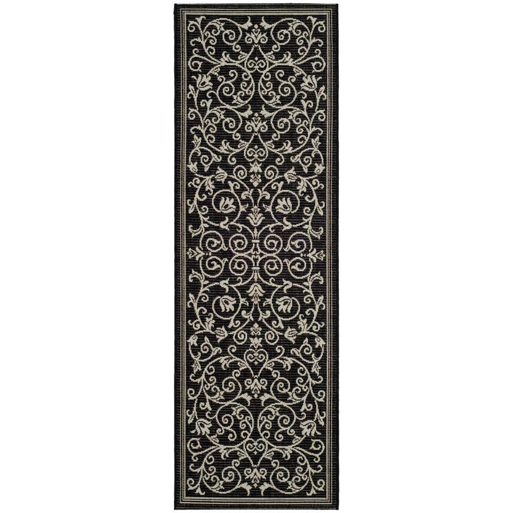 SAFAVIEH Courtyard Black/Sand 2 ft. x 12 ft. Border Indoor/Outdoor ...